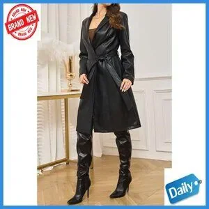 Jackets & Coats | Long Faux Leather Trench Coat With Belt Motorcycle ...